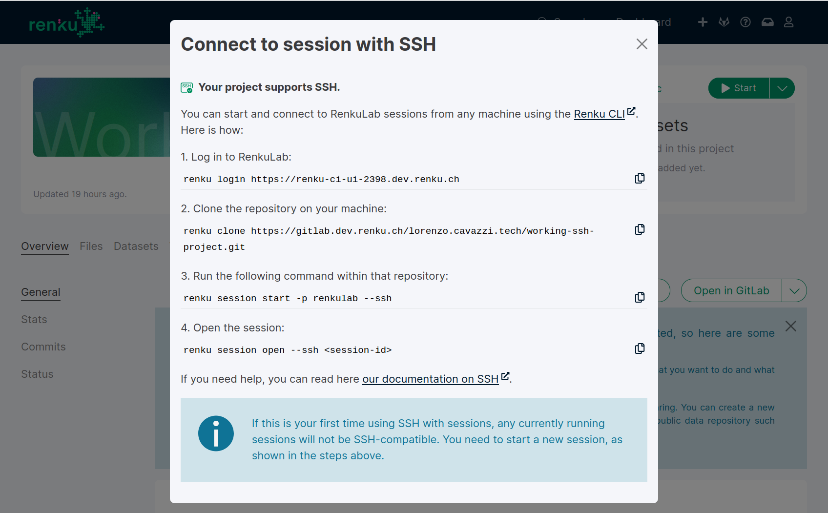 Connect to RenkuLab Sessions with SSH & Local IDE — Renku documentation